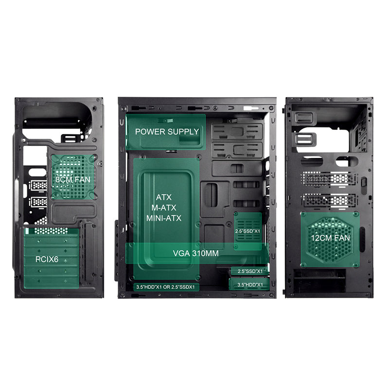 ROYALE USB 3.0 Type-C CPU Cabinet - Black | Modern Design & Connectivity